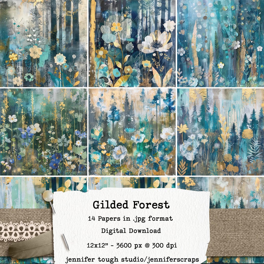 Gilded Forest Digital Scrapbook Paper Pack, 14 High-resolution 12x12 ...