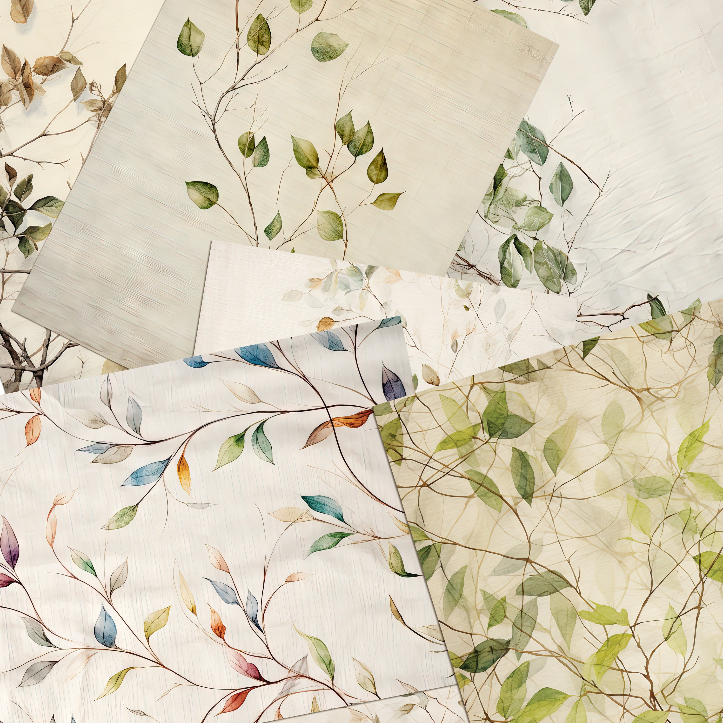 Twig & Leaf Printable Paper: Rustic Scrapbook Paper (digital Download ...