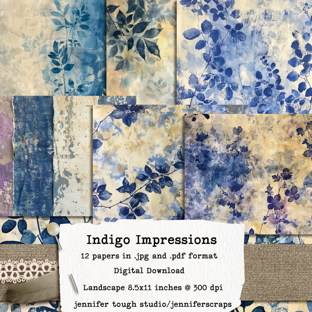 Indigo Eco Dye Style Paper Pack, Blue Botanicals, High-quality Journal ...