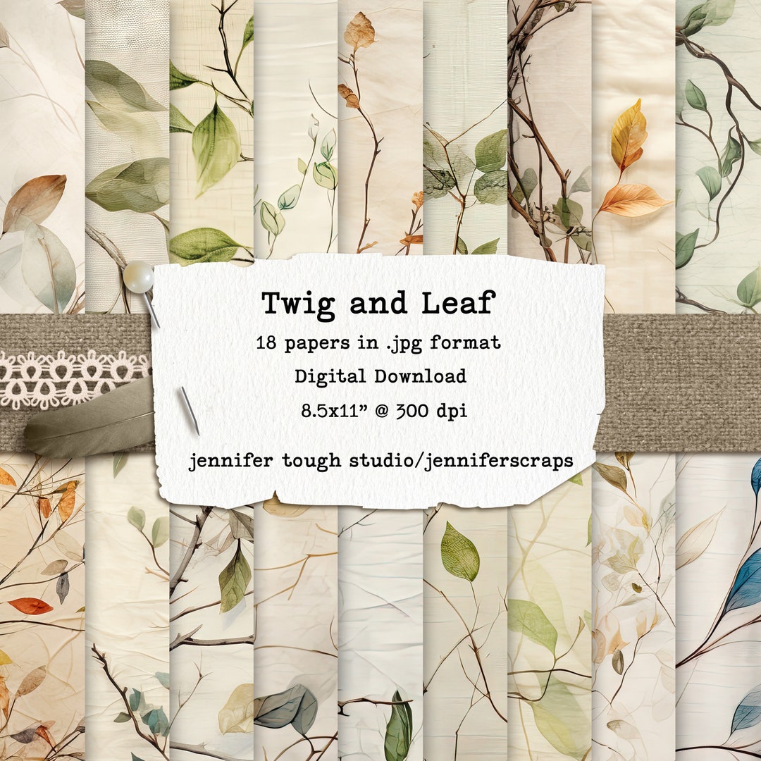 Twig & Leaf Printable Paper: Rustic Scrapbook Paper (digital Download ...