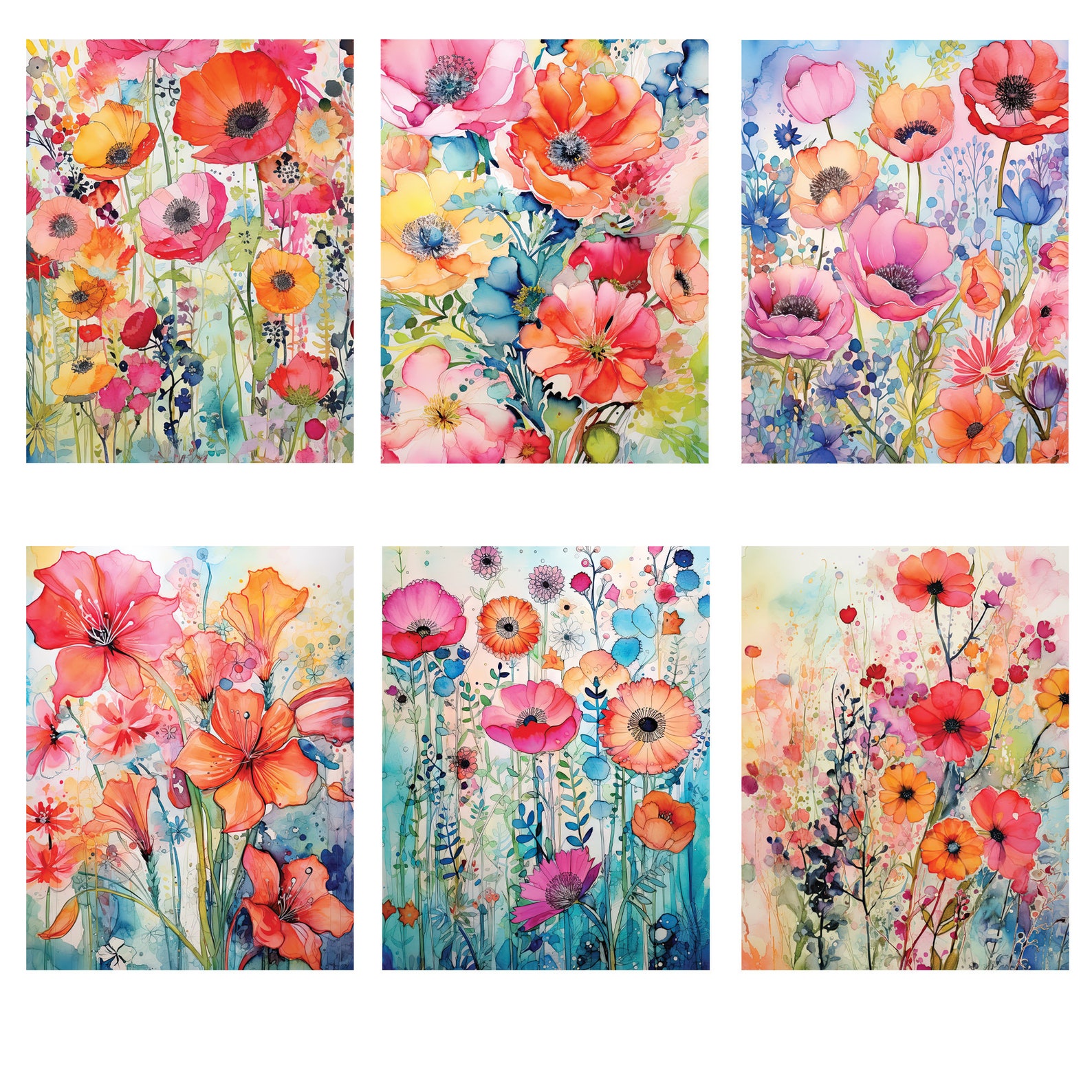 Wild Bloom Inklings, Alcohol Ink Inspired Digital Paper, Floral Print ...