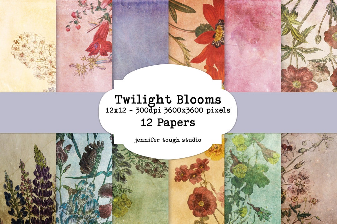 Twilight Blooms Digital Paper Pack, 12x12, Digital Papers for Journals ...