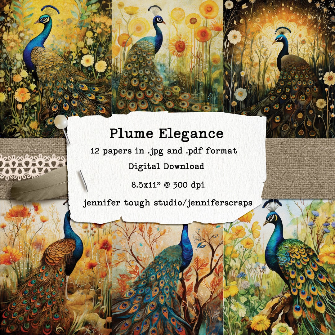 Peacock Digital Paper Pack - Printable Peacock Feather & Floral ...