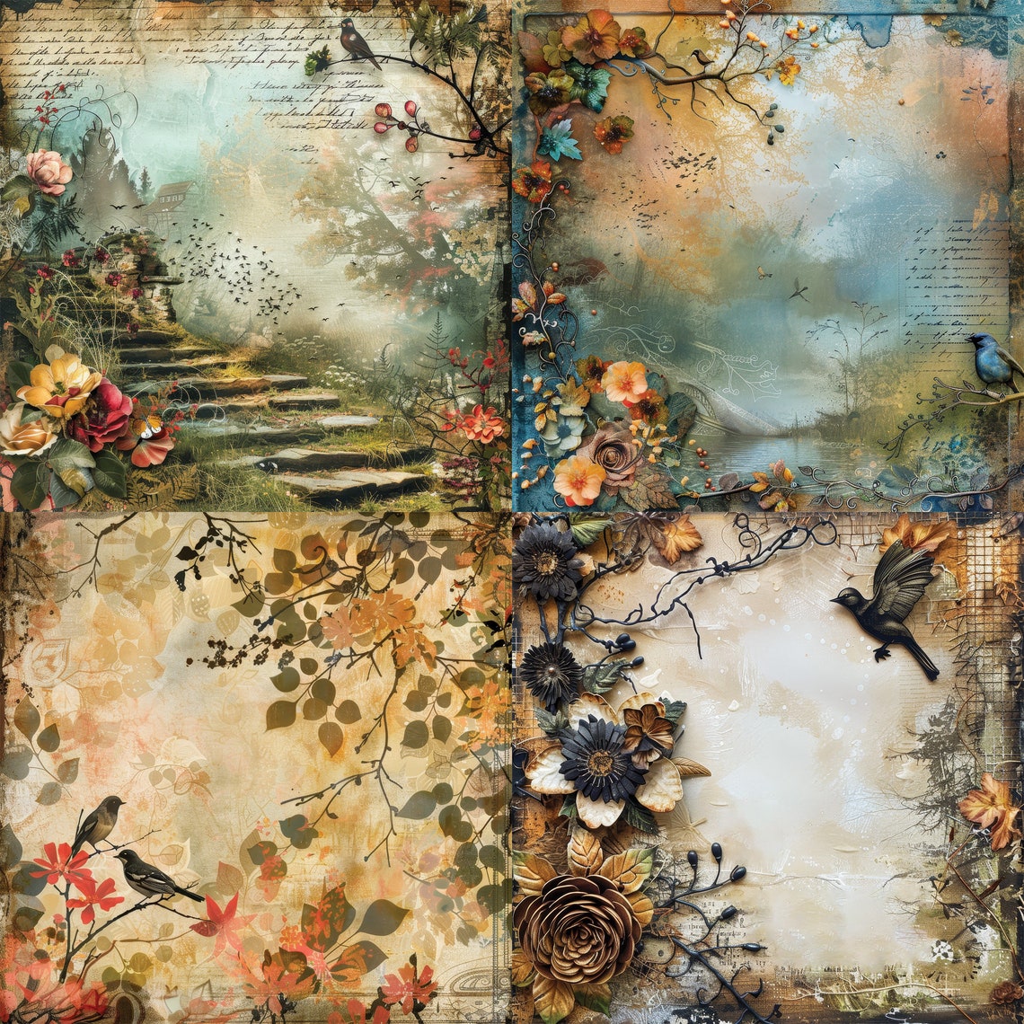 Seasonal Nature Digital Scrapbook Paper Pack: 20 Unique 12x12 ...