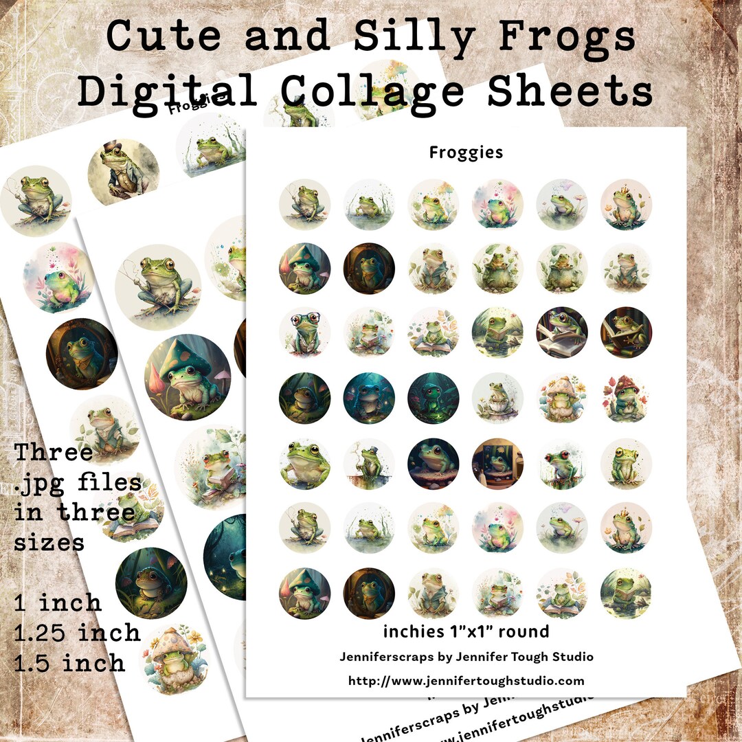 Cute and Silly Frogs, Digital Collage Sheets, Rounds for Jewelry ...
