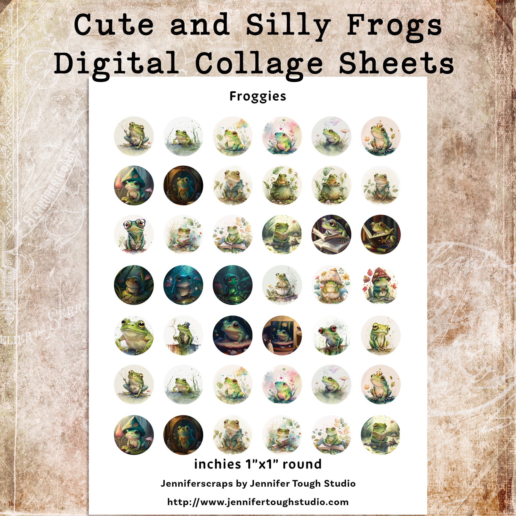 Cute and Silly Frogs, Digital Collage Sheets, Rounds for Jewelry ...