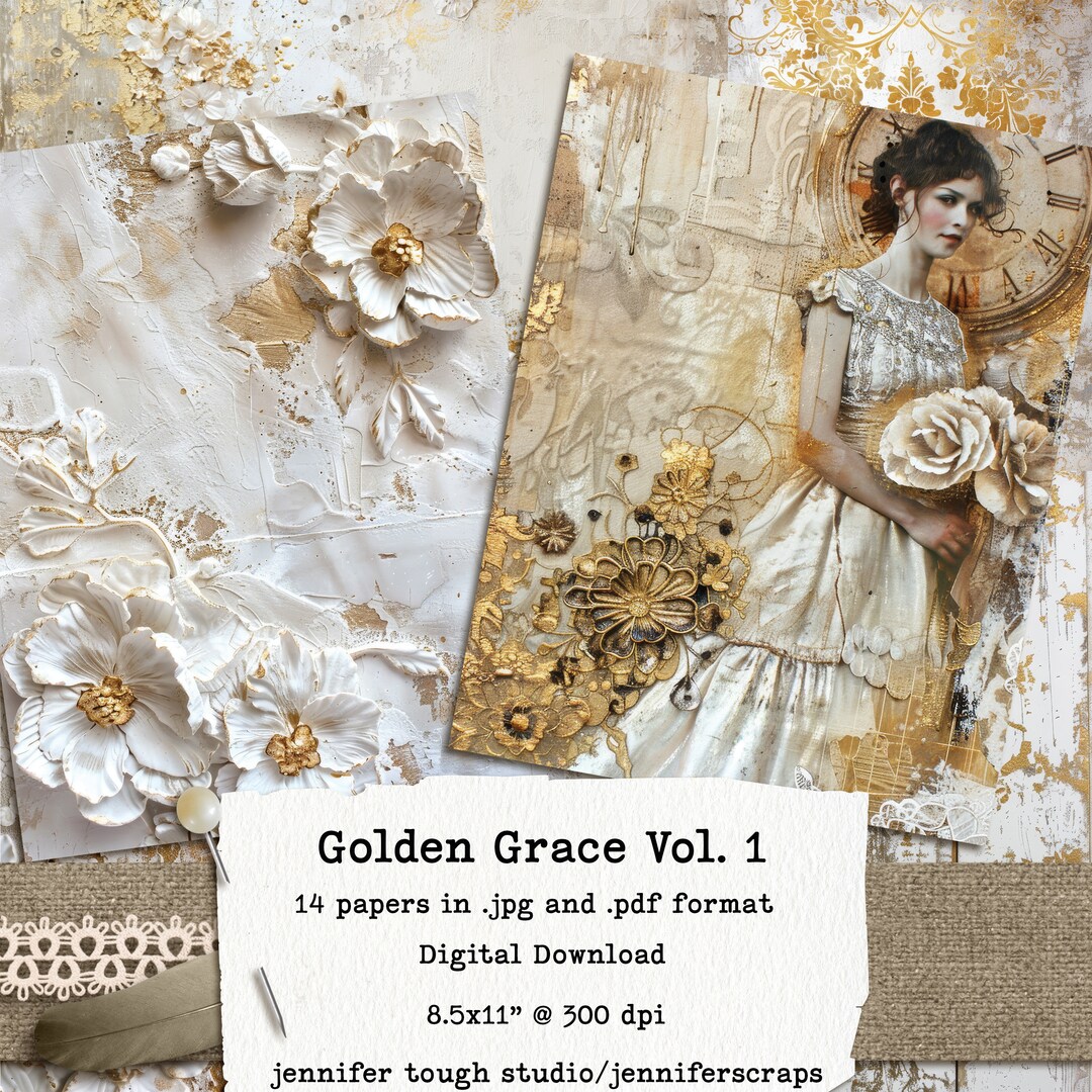 White and Gold Digital Paper: Elegant Wedding Backdrop (digital ...