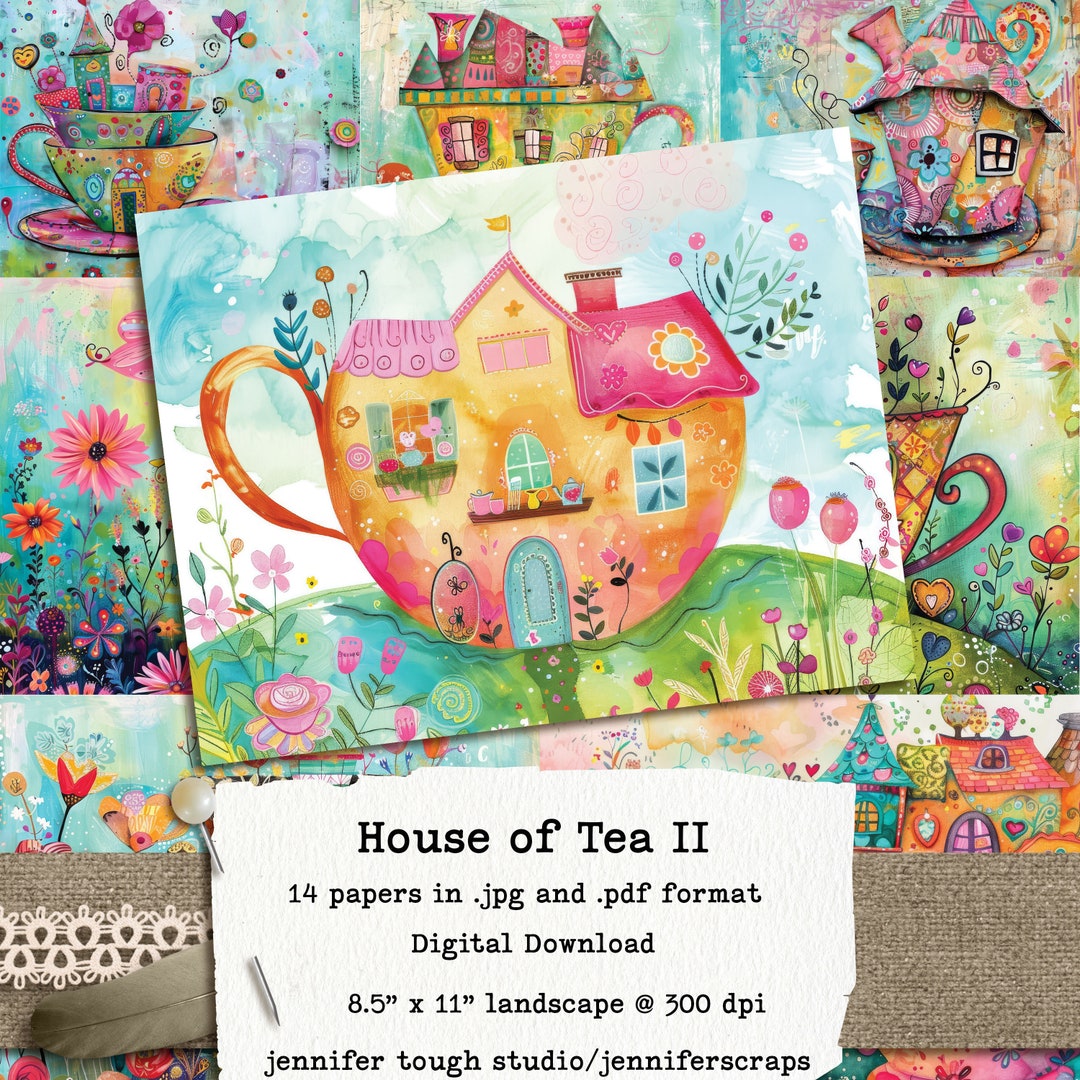 Whimsical Teacup Houses Journal Pages, House of Tea 2, Pack of 14 ...