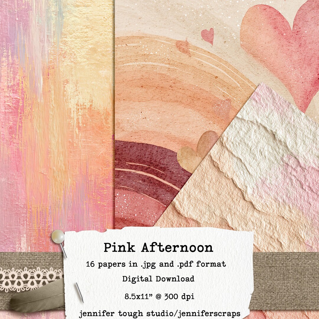 Pink Afternoon Digital Paper Pack, Blush Peach Painted Backgrounds ...