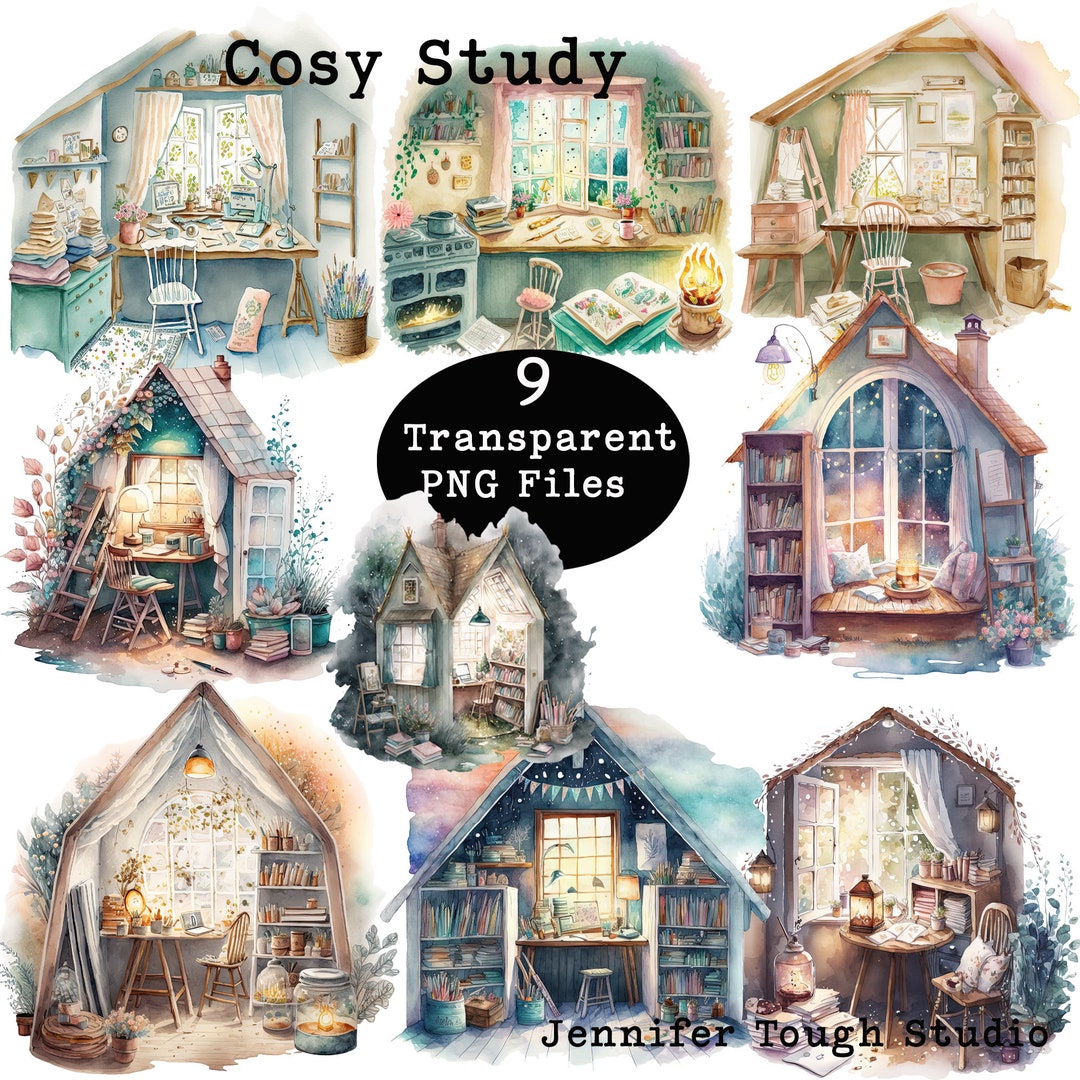 Cottagecore Studio - Large Clipart PNG Files, Watercolor Style, Digital ...
