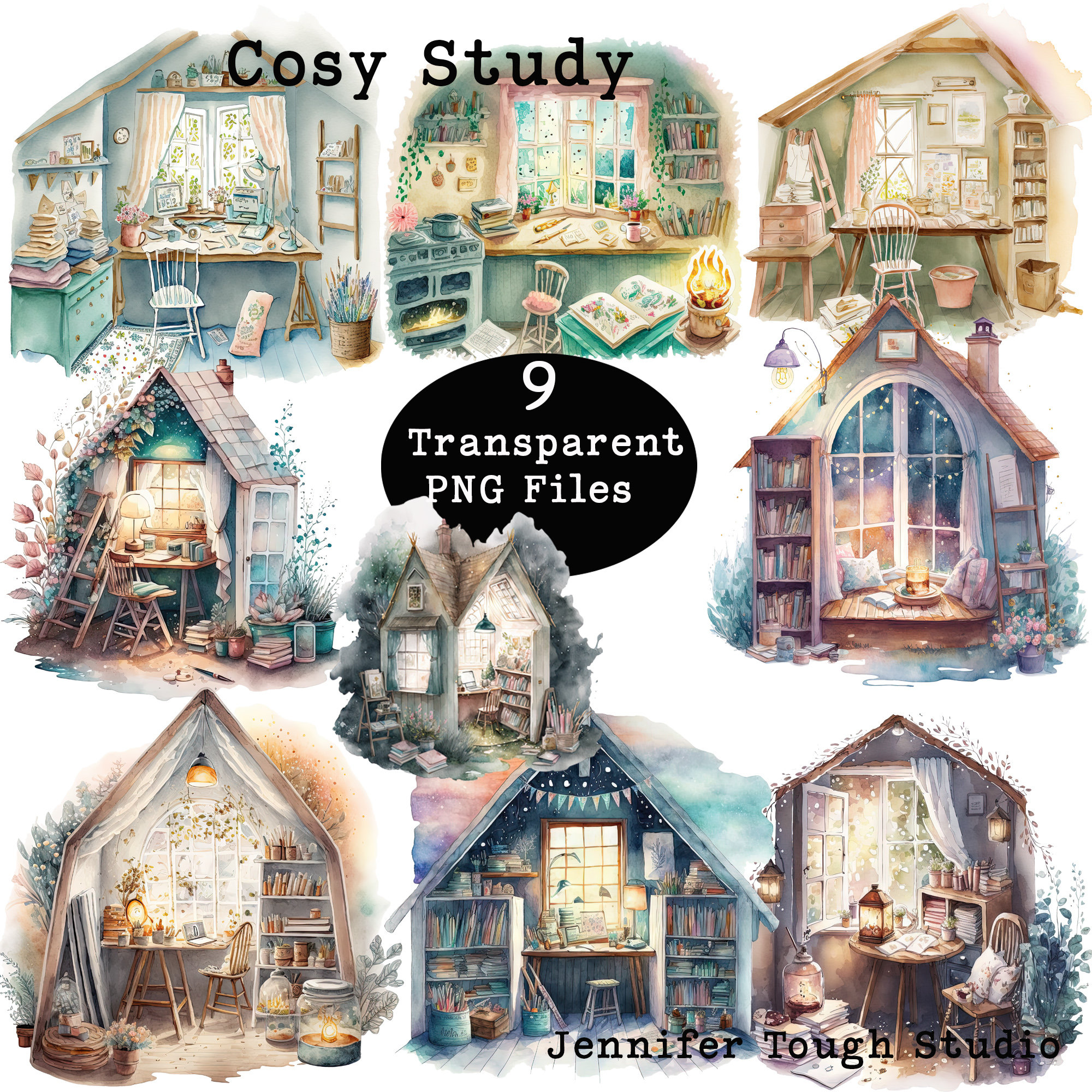 Cottagecore Studio - Large Clipart PNG Files, Watercolor Style, Digital ...