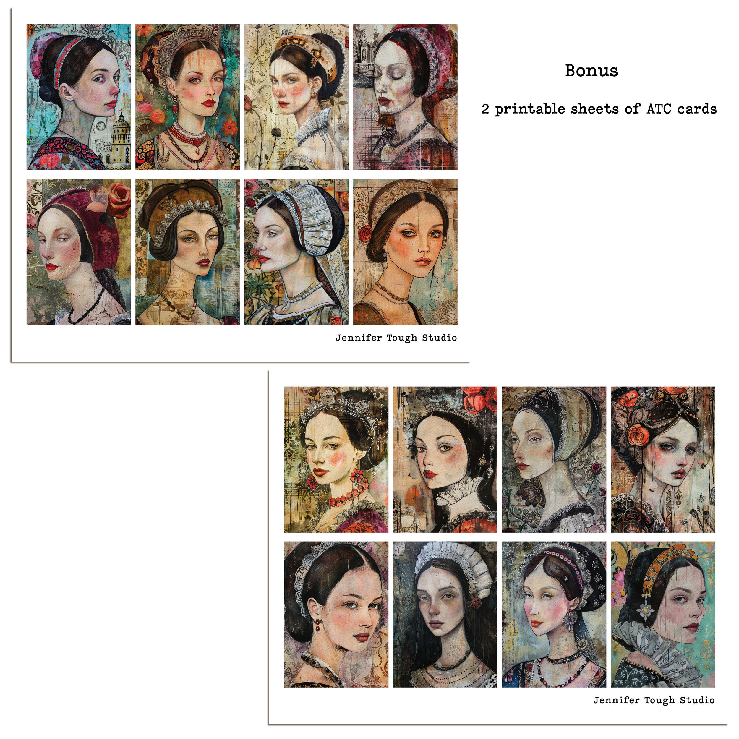 Tudor Whimsical Portraits, 16 Printable 8.5x11 Papers in JPG and PDF ...