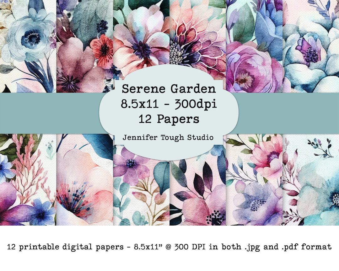 Serene Garden Digital Paper Pack, 8.5x 11, Printable Papers for ...