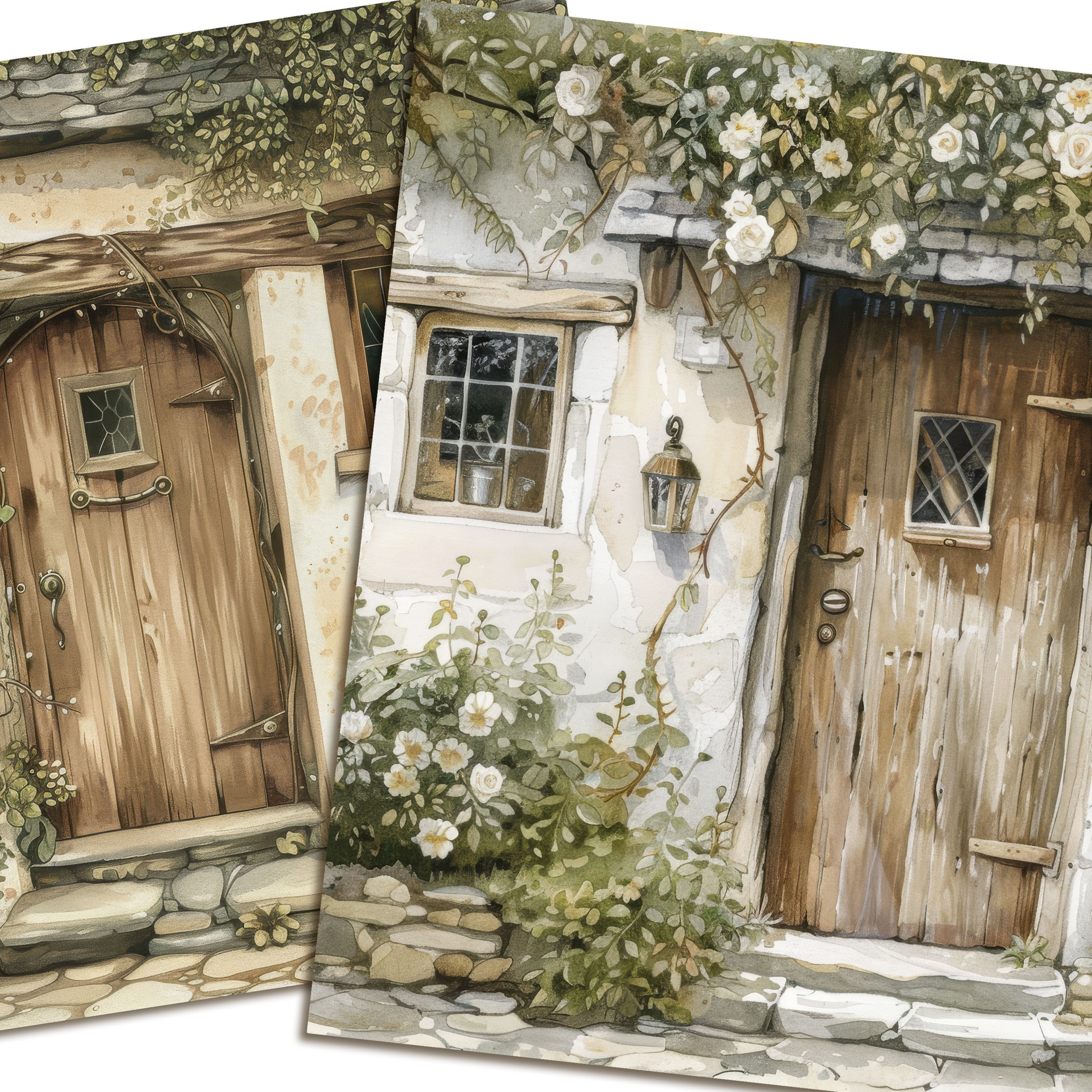 Cottage Doors Digital Paper Pack, Rustic and Romantic Prints, 12 Papers ...
