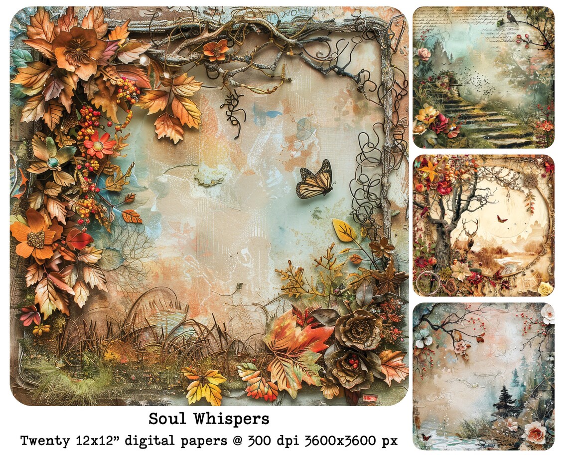 Seasonal Nature Digital Scrapbook Paper Pack: 20 Unique 12x12 ...