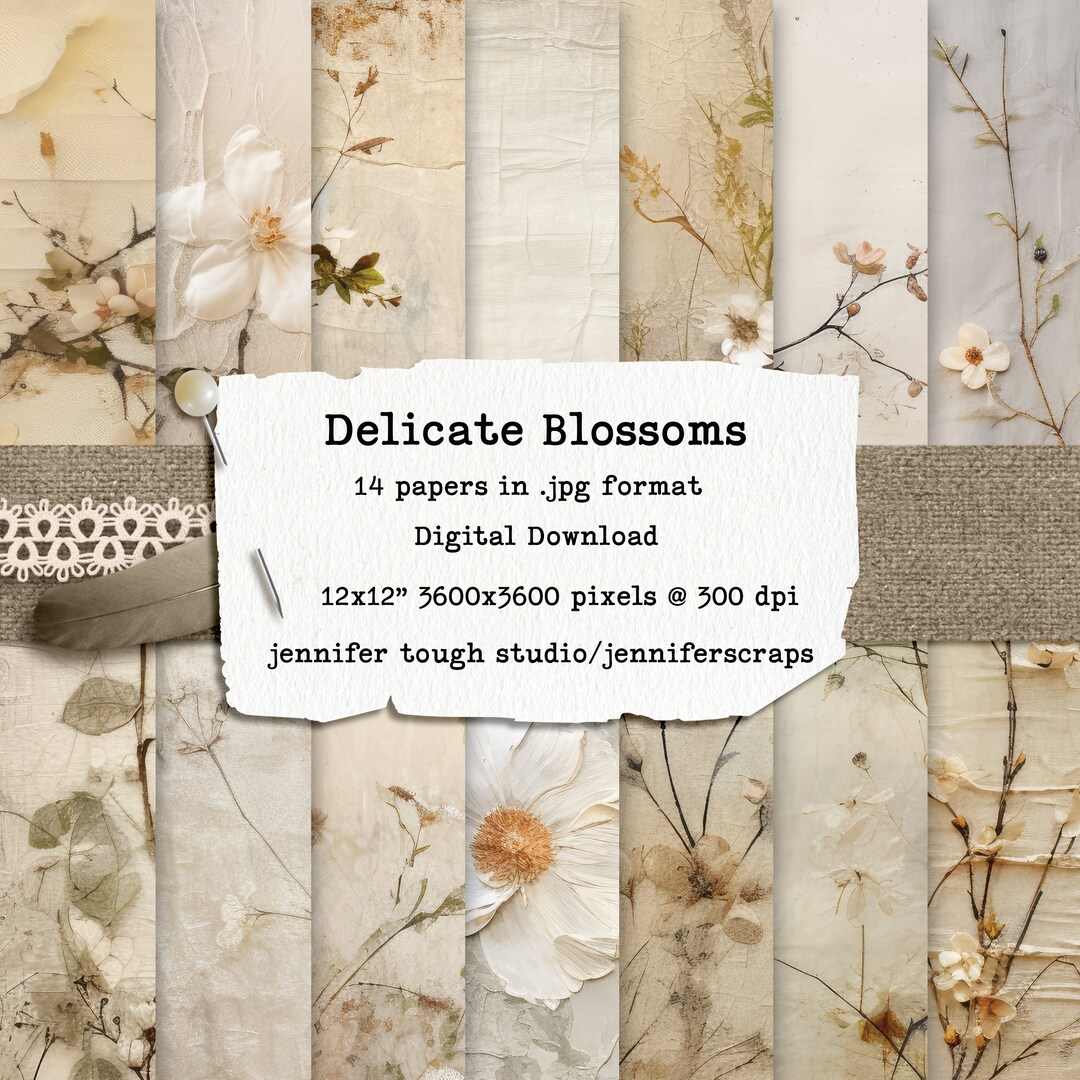 Aged Floral Digital Paper: 12x12 Grunge Blossom Scrapbook (digital ...