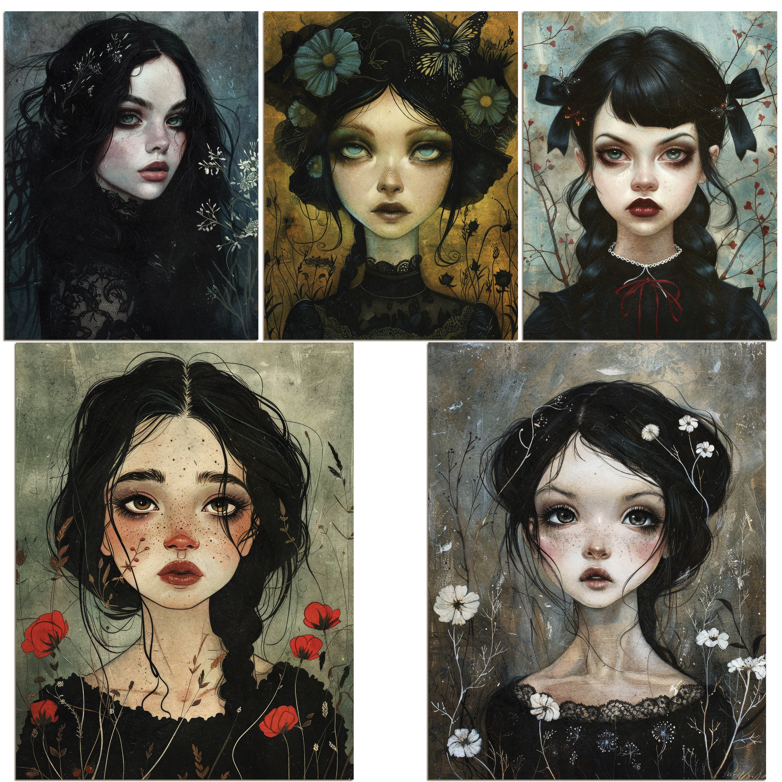 Goth Girl, 16 Printable Portraits, Gothic Junk Journal Papers and ATC ...