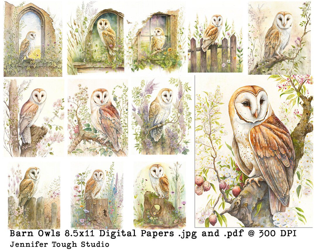 Barn Owls Digital Paper: Floral Scrapbook & Junk Journal (8.5x11 ...