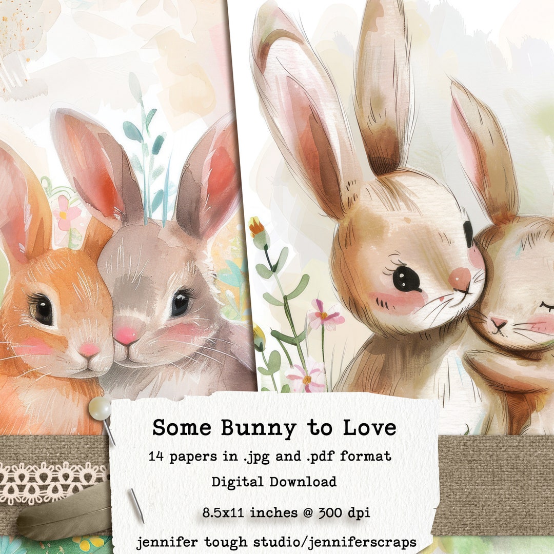 Watercolor Bunny Digital Paper: Easter Card Kit (digital Download) - Etsy