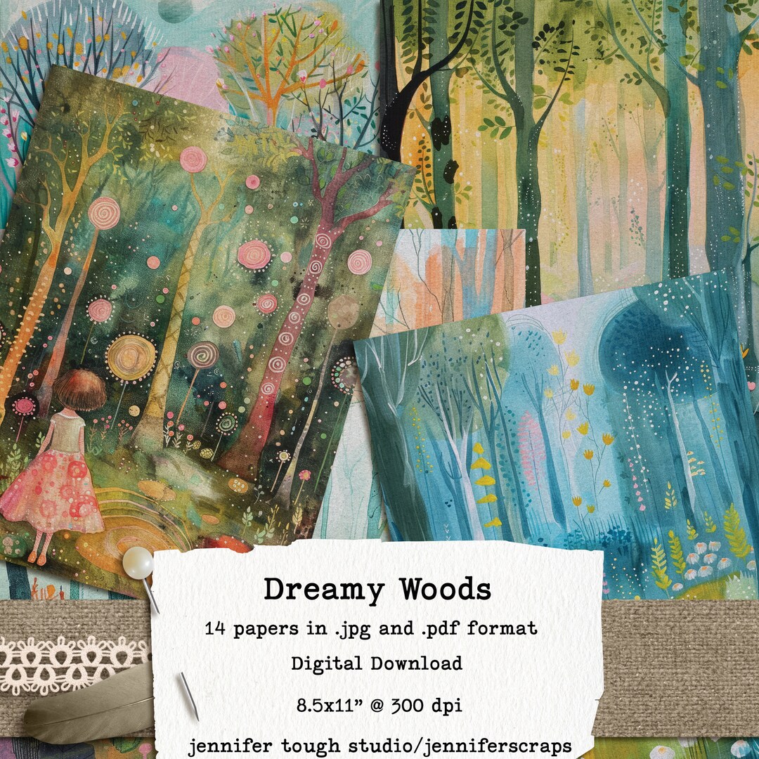 Spring Woodland Digital Paper Pack: Whimsical Forest Art (8.5x11" JPEG ...