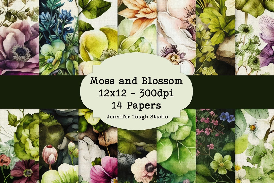 Moss and Blossom Digital Scrapbook Papers, 12x12 Inches, Set of 14 ...
