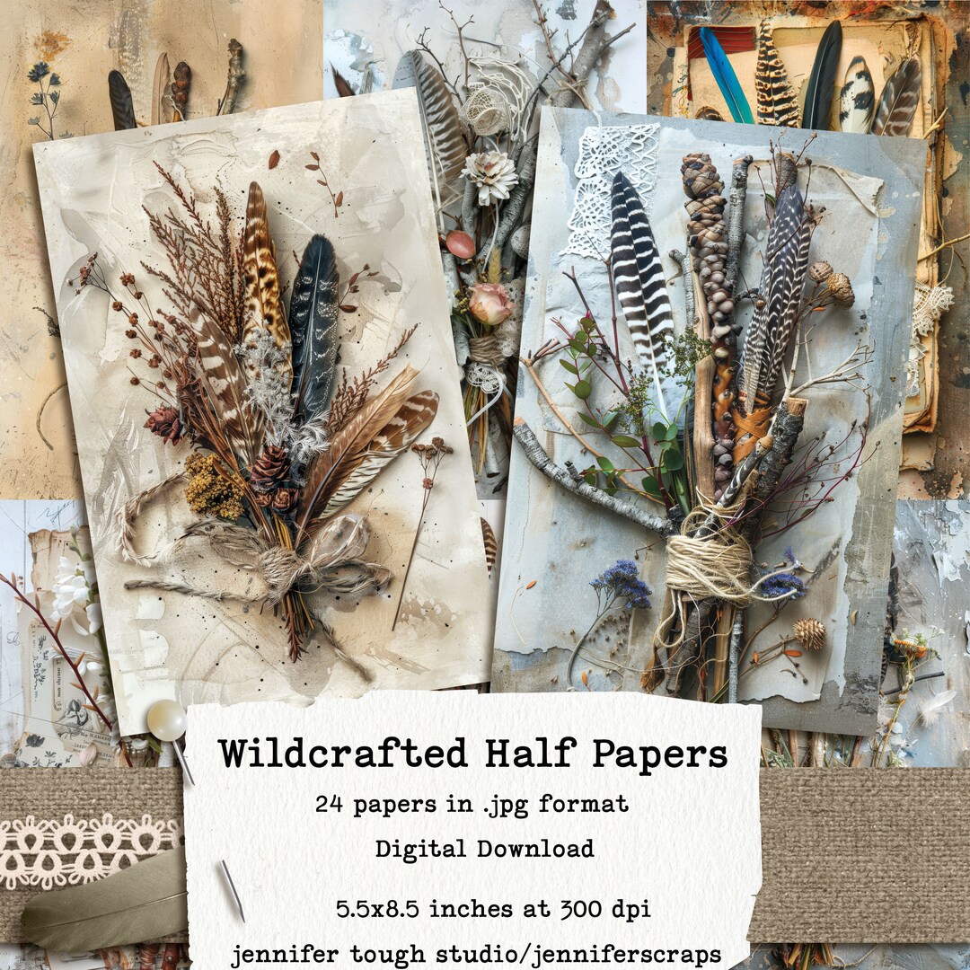 Wildcrafted Half Papers, Nature Bouquet Printable Digital Paper, 24 ...