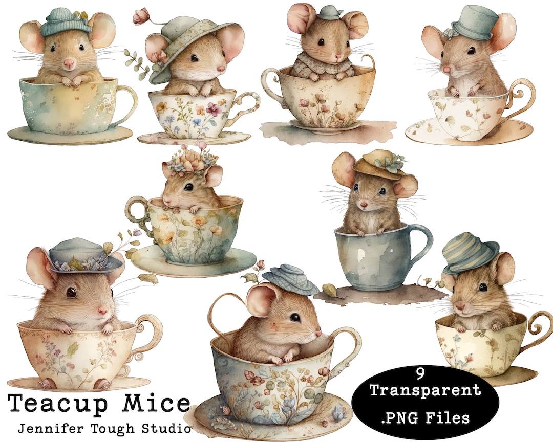 Teacup Mice - Adorable Mice in Fancy Cup Large Clipart PNG Files ...