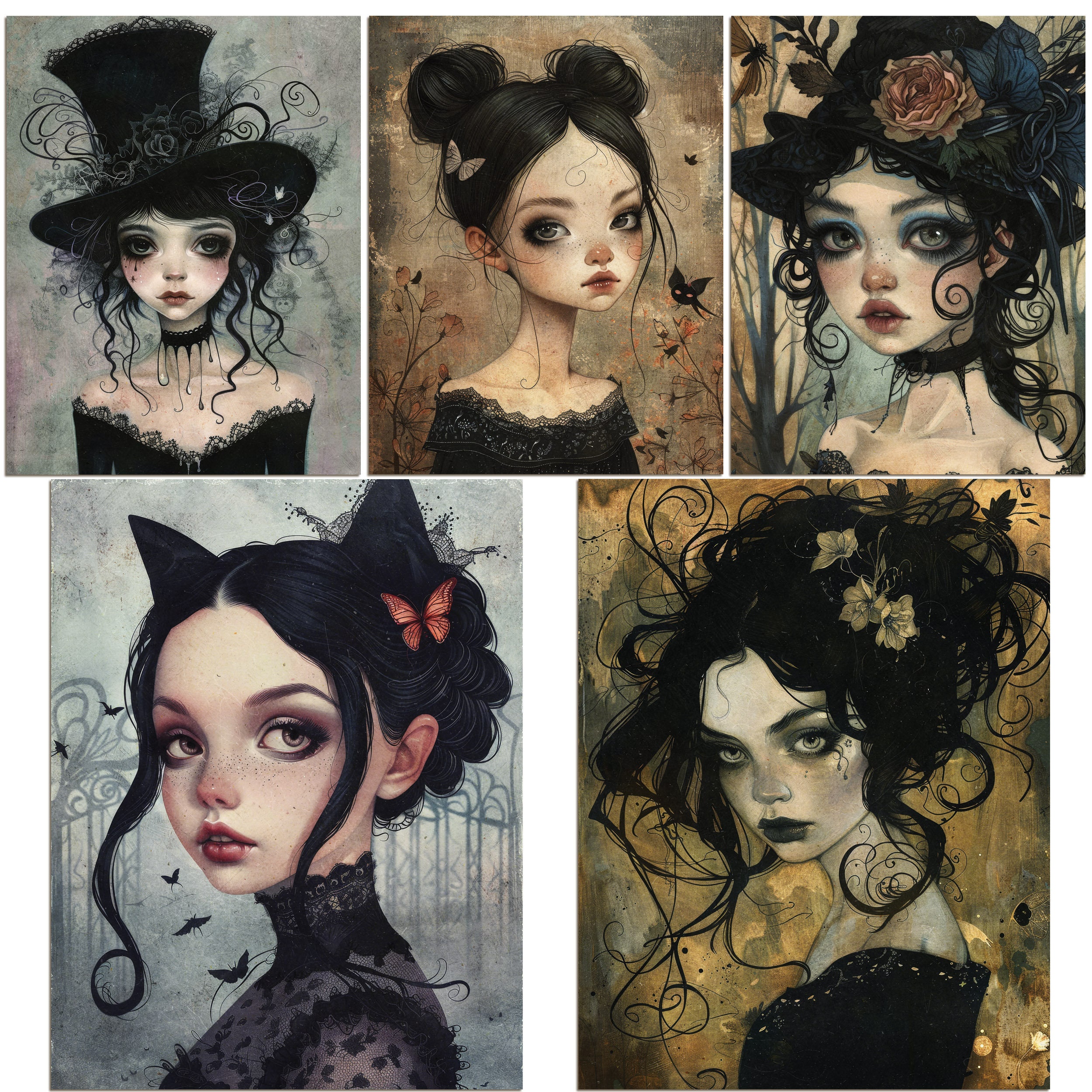 Goth Girl, 16 Printable Portraits, Gothic Junk Journal Papers and ATC ...