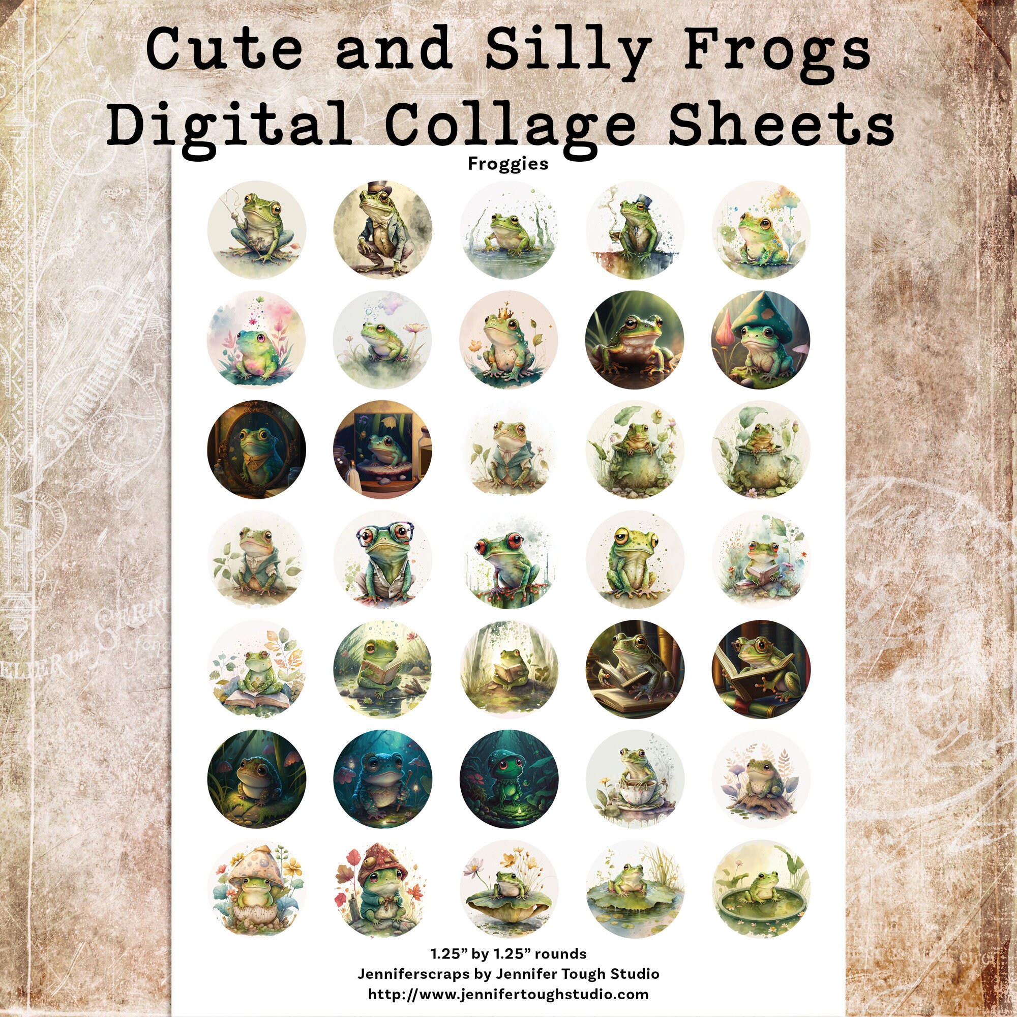 Cute and Silly Frogs, Digital Collage Sheets, Rounds for Jewelry ...