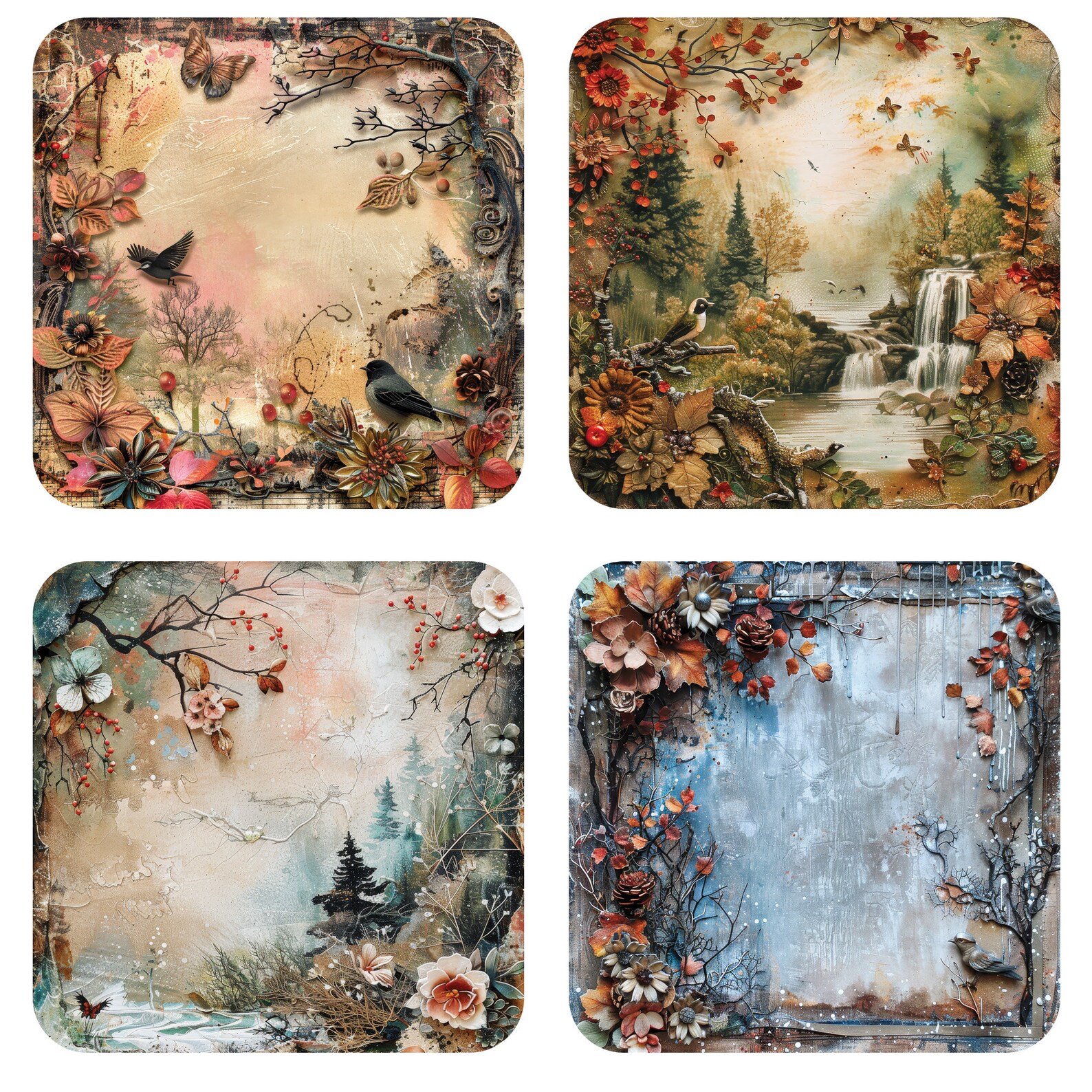 Seasonal Nature Digital Scrapbook Paper Pack: 20 Unique 12x12 ...