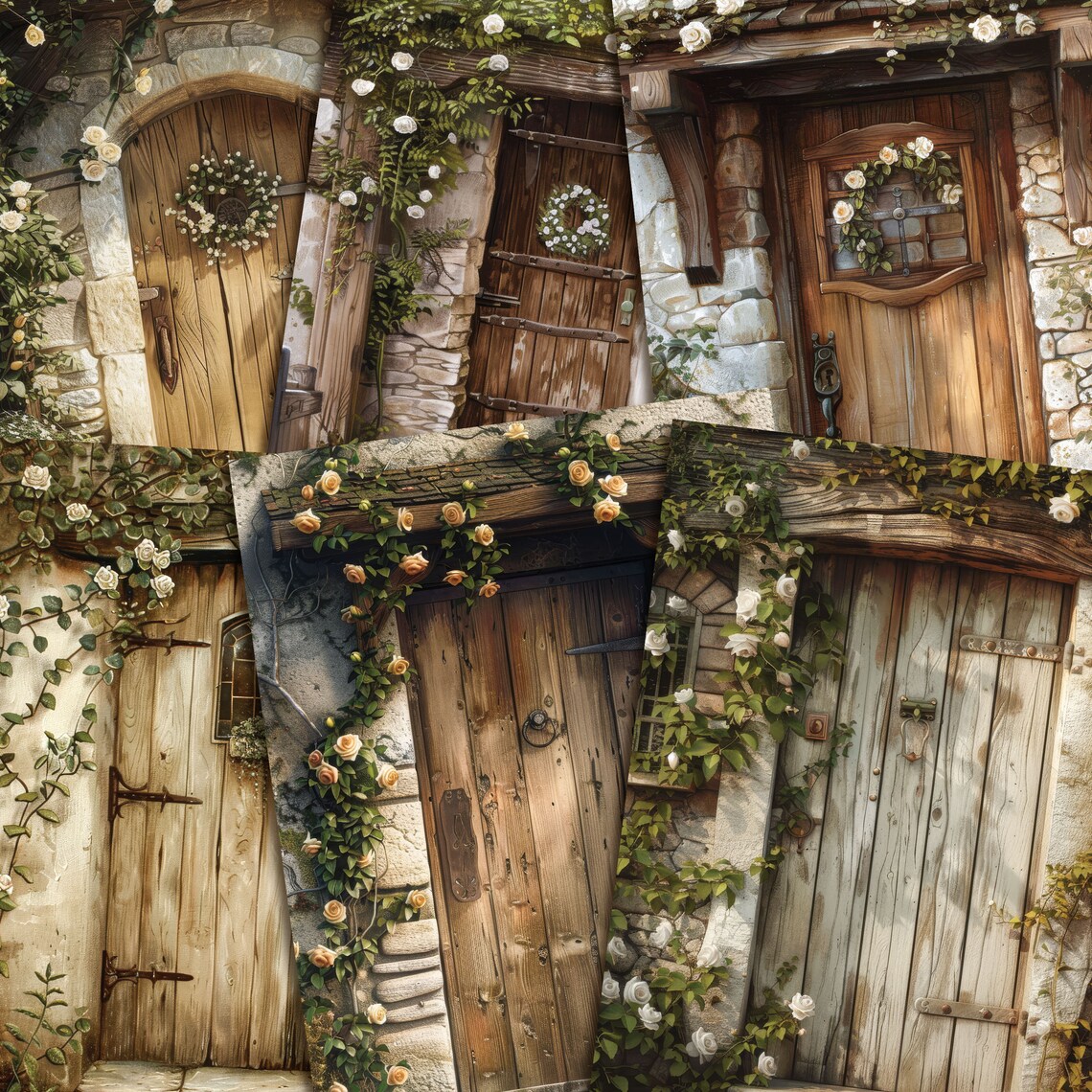 Cottage Doors Digital Paper Pack: Rustic Floral Prints (digital ...
