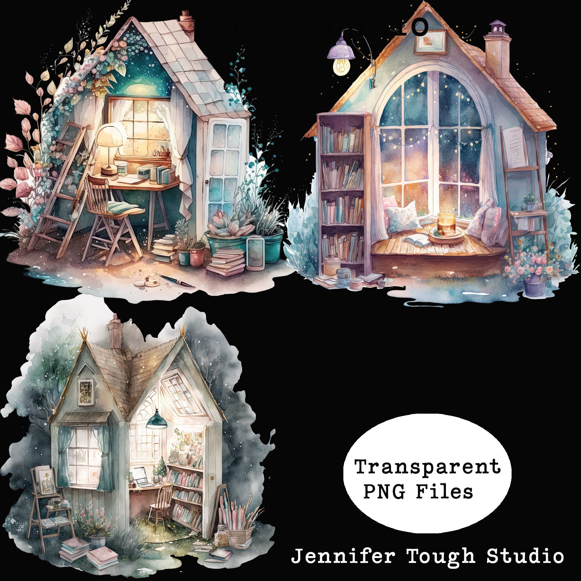 Cottagecore Studio - Large Clipart PNG Files, Watercolor Style, Digital ...