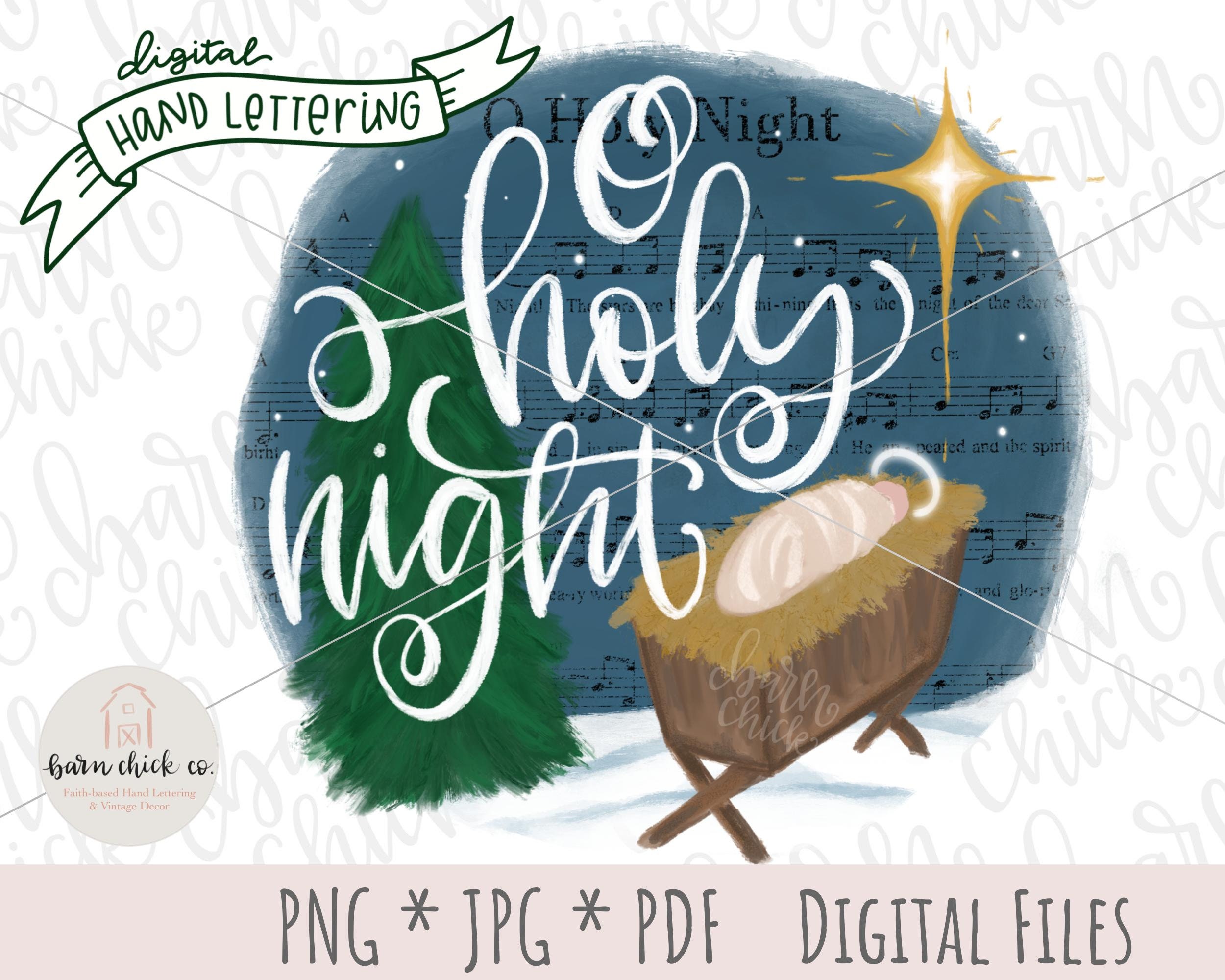 Hand-lettered Christmas Carol PNG o Holy Night - Etsy
