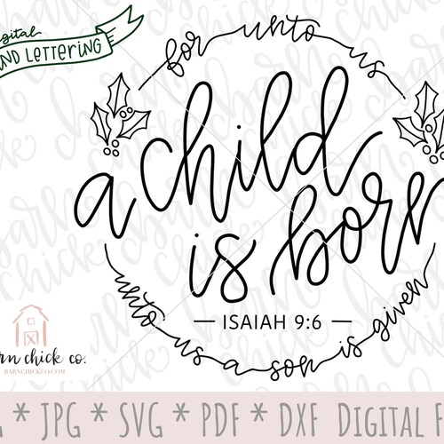 Unto Us A Child is Born Isaiah 9:6 Bible Verse Christian - Etsy