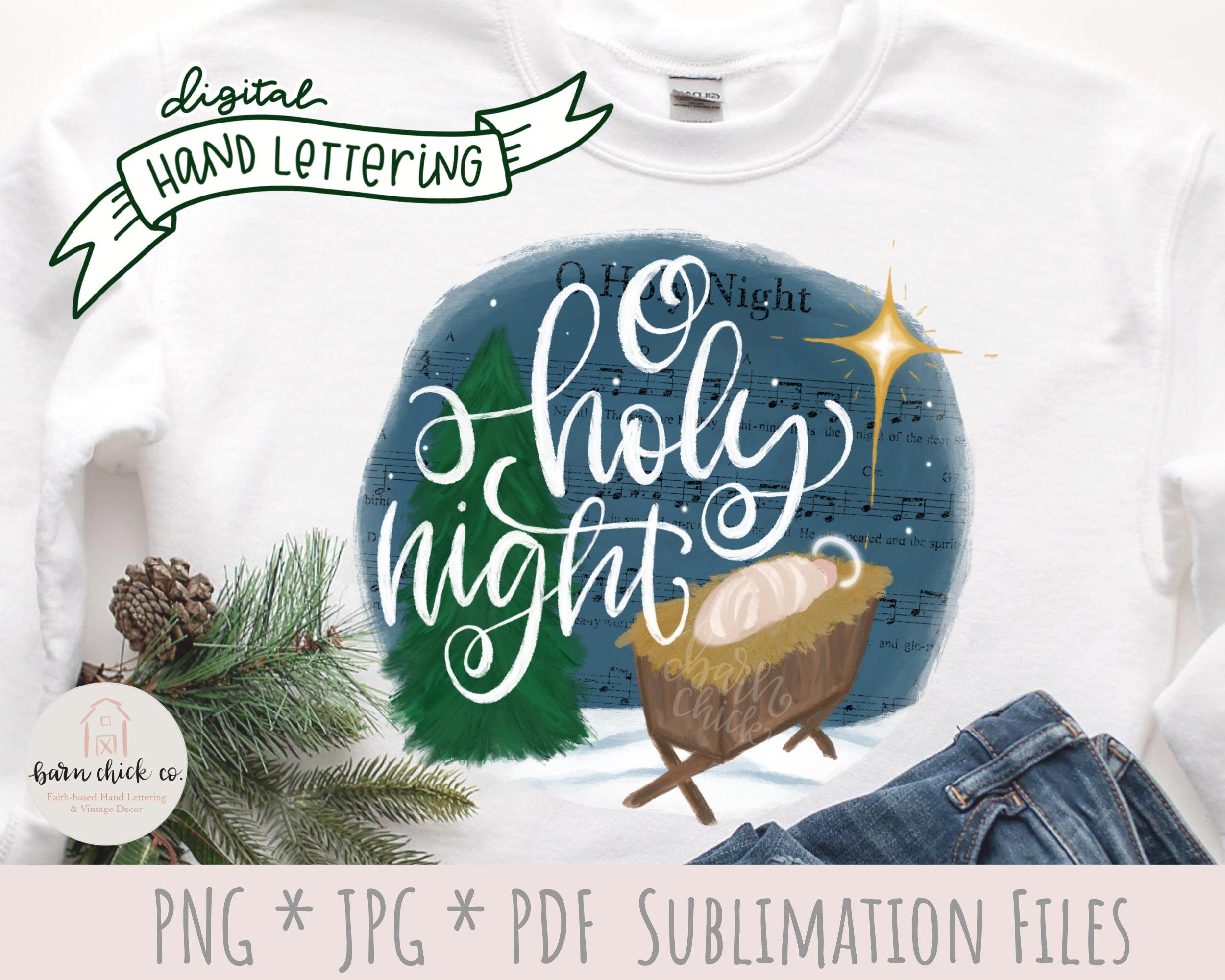 Hand-lettered Christmas Carol PNG o Holy Night - Etsy