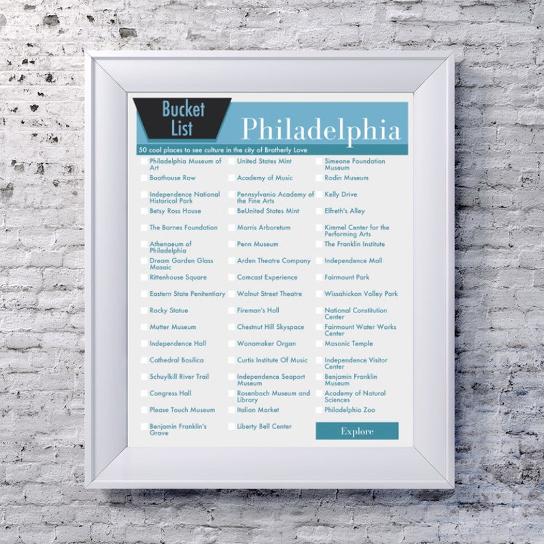 Bucket List Philadelphia Bucket List in Your Choice of COLOR Wall Art ...