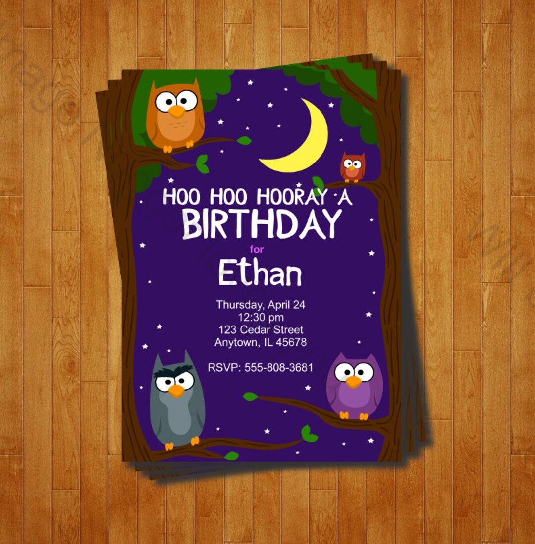 Owl Party Invitation - Printable Birthday Invite for an Owl Woodland ...