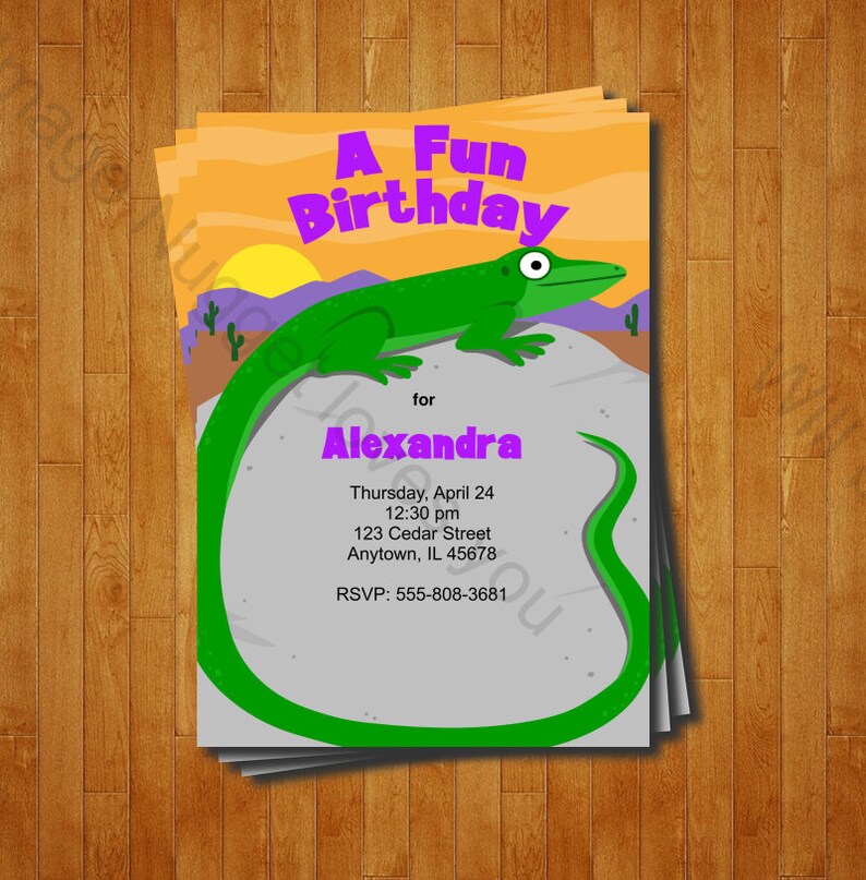 Lizard Party Invitation - Printable Birthday Invite for a Birthday ...