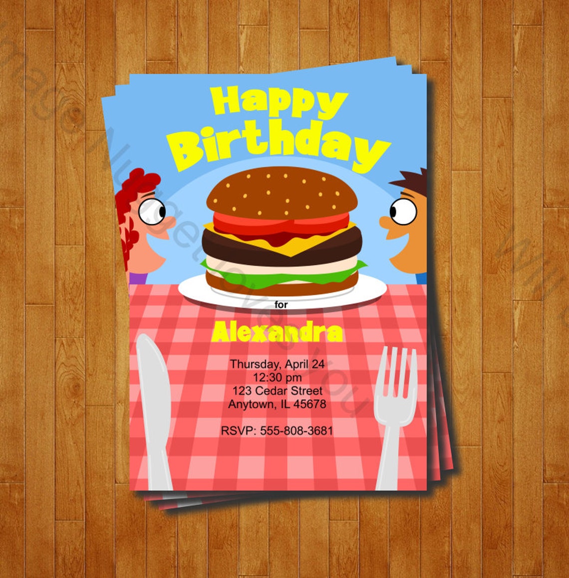 Hamburger Fast Food Birthday Party Invitation - Printable Birthday ...
