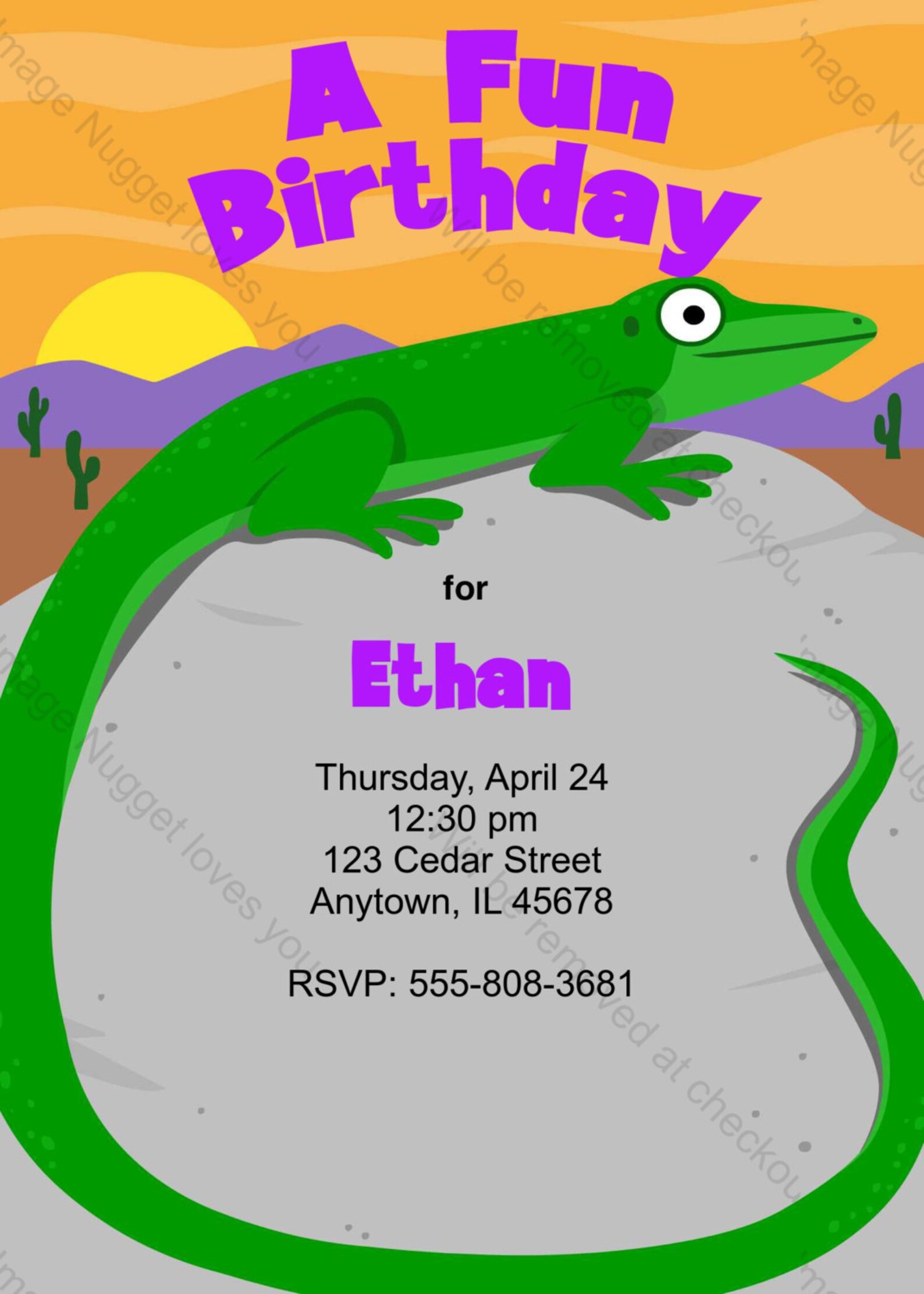 Lizard Party Invitation Printable Birthday Invite for a - Etsy