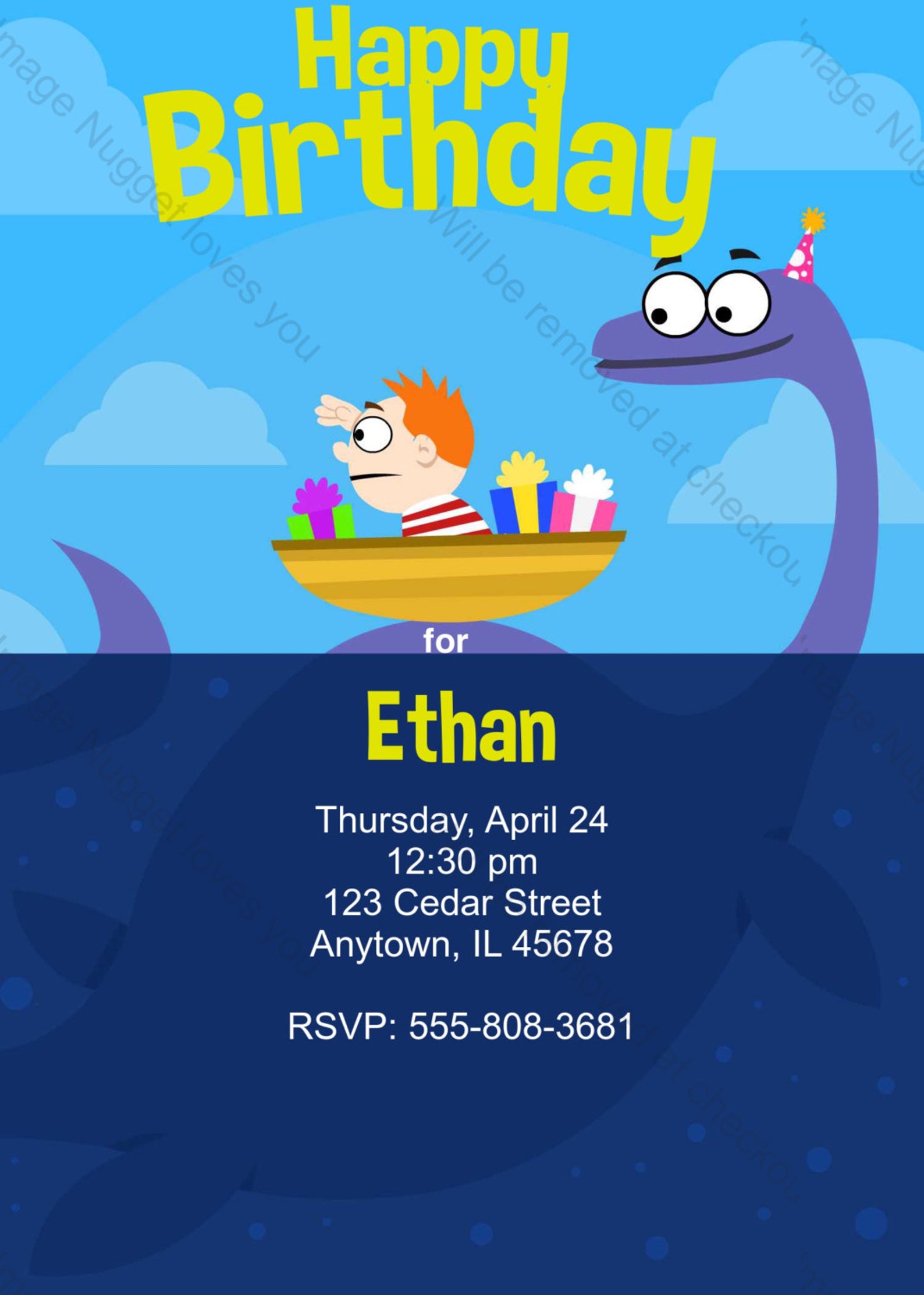 Loch Ness Monster Birthday Invitation - Printable Design, Customizable ...