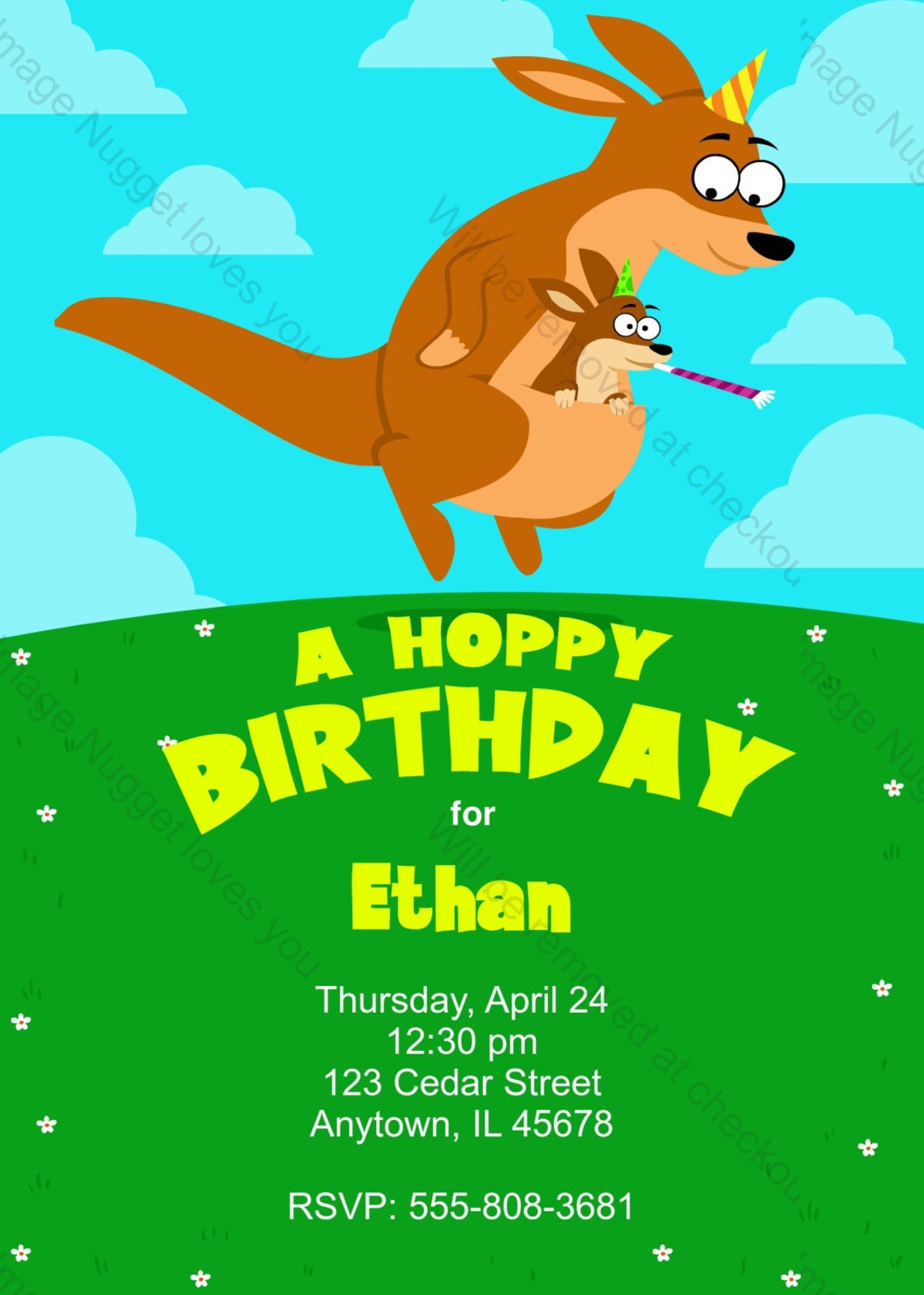 Kangaroo Party Invitation - Printable Birthday Invite for an Australian ...