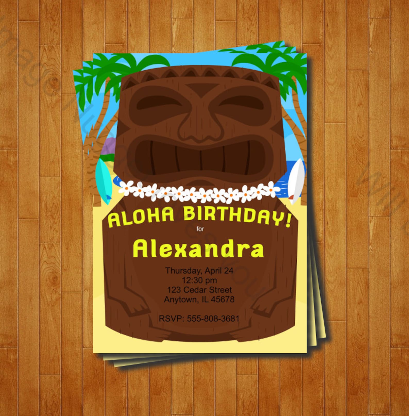 Hawaiian Tiki Party Invitation - Printable Birthday Invite for a ...
