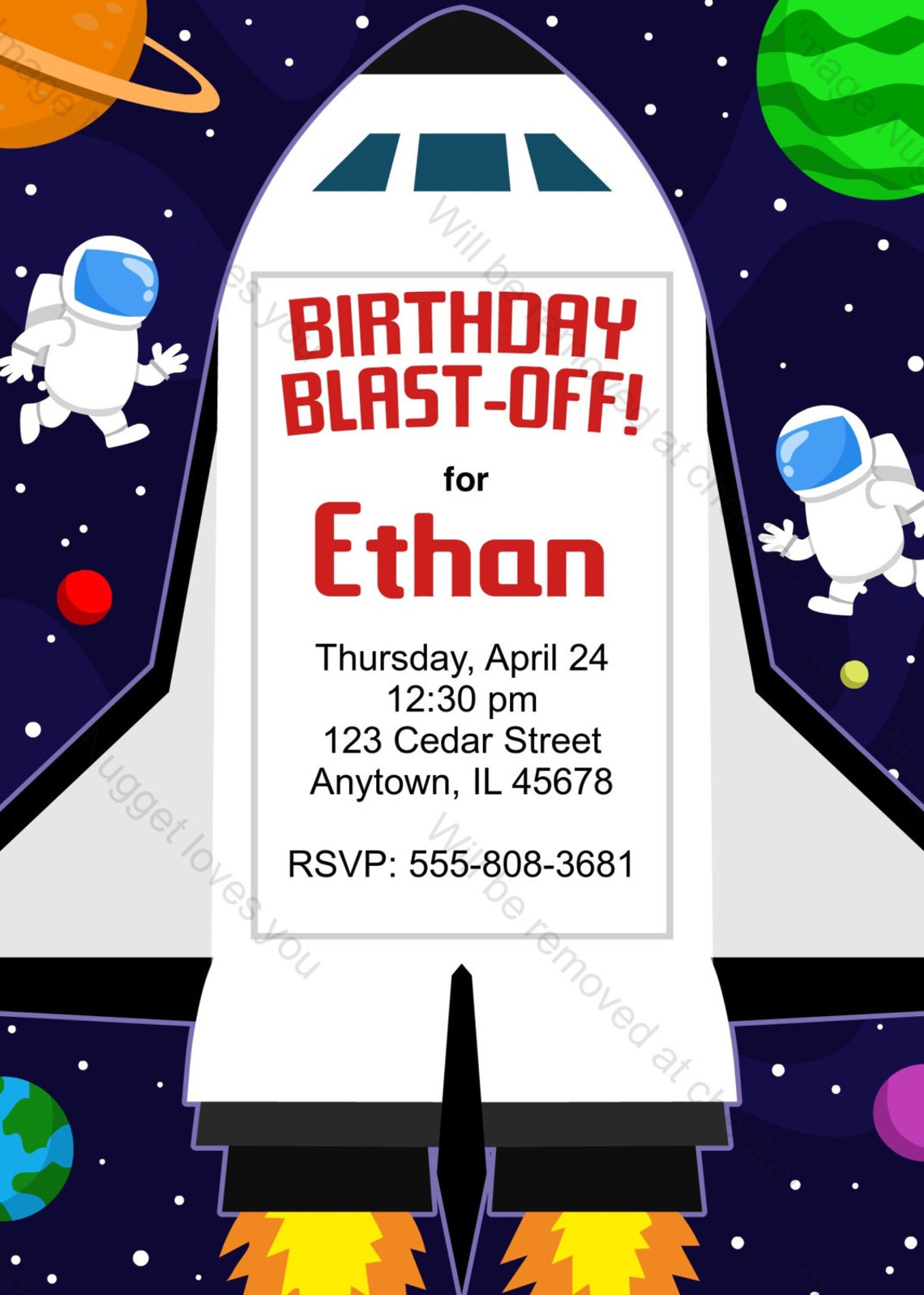 Space Shuttle Party Invitation - Printable Birthday Invite for an ...