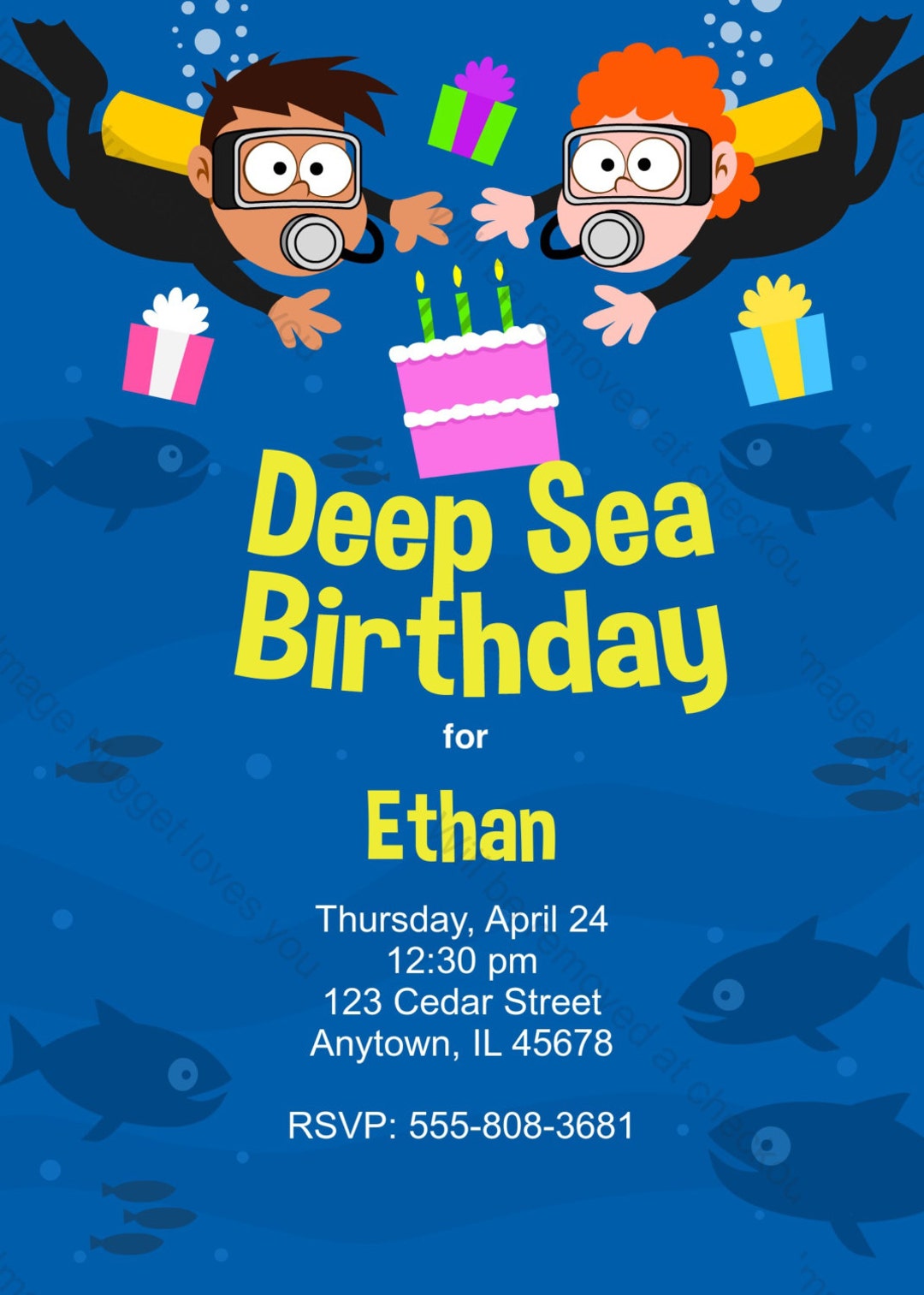 Scuba Diving Birthday Party Invitation - Printable Birthday Invite for ...