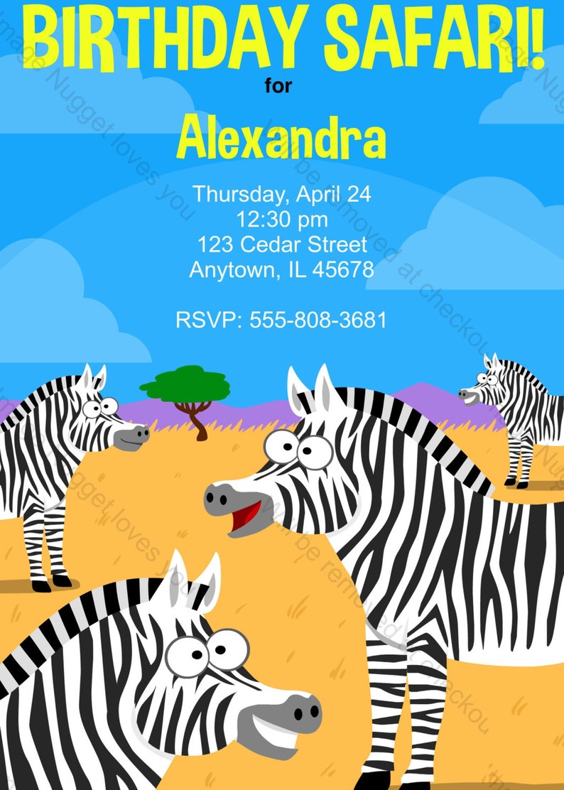 Zebra Birthday Invitation - Printable Birthday Invite for a Safari ...