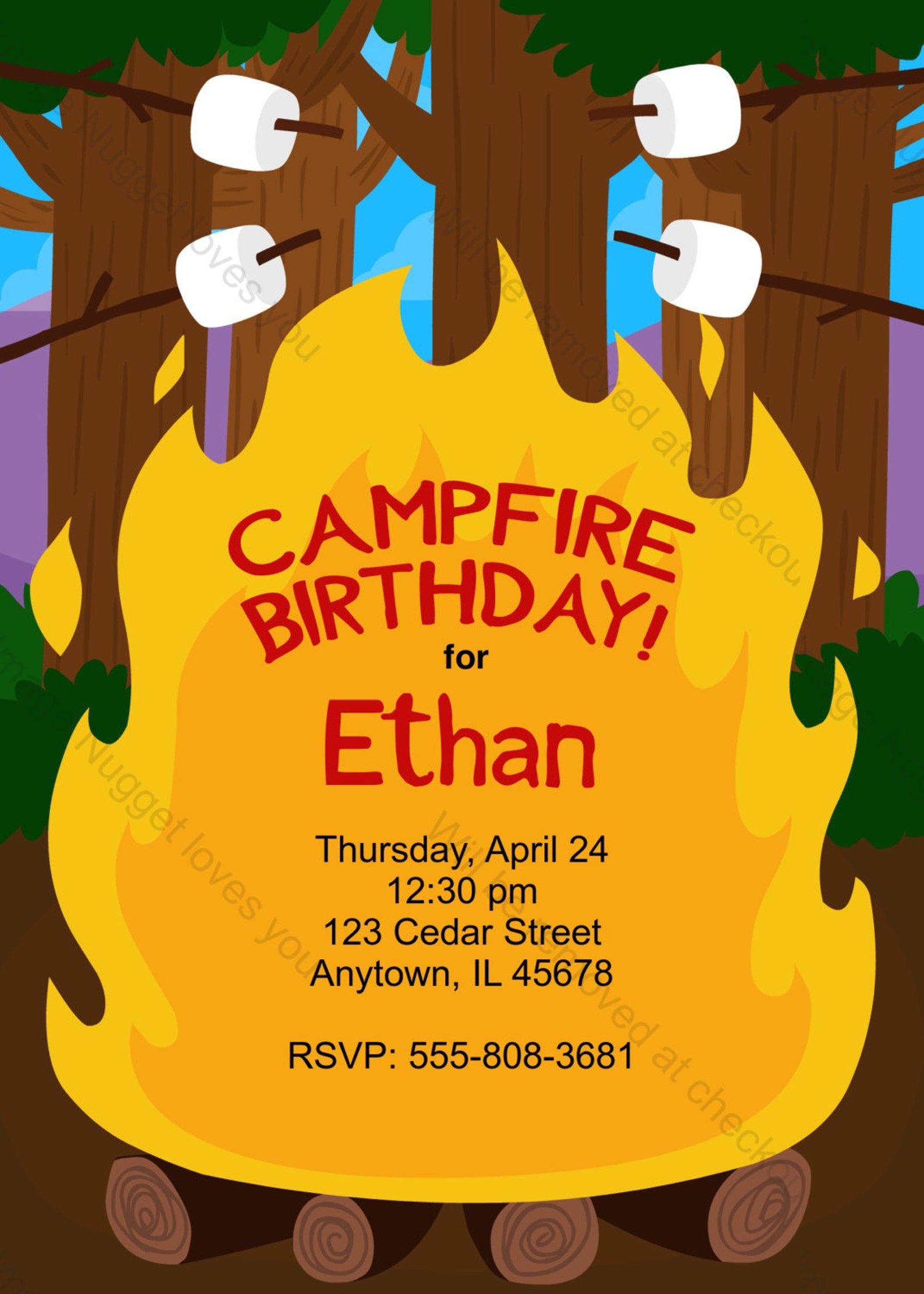 Campfire Birthday Invitation - Printable Design, Customizable, Instant ...