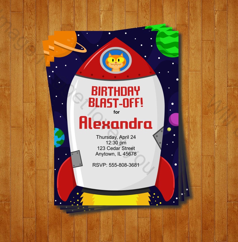 Rocketship Party Invitation Printable Birthday Invite for a Outer Space ...