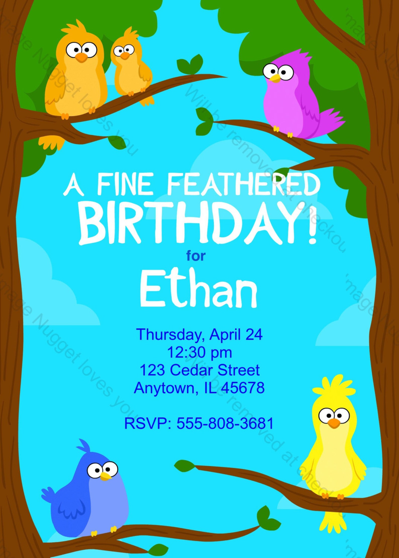Birds Party Invitation - Printable Birthday Invite for a Bird Themed ...