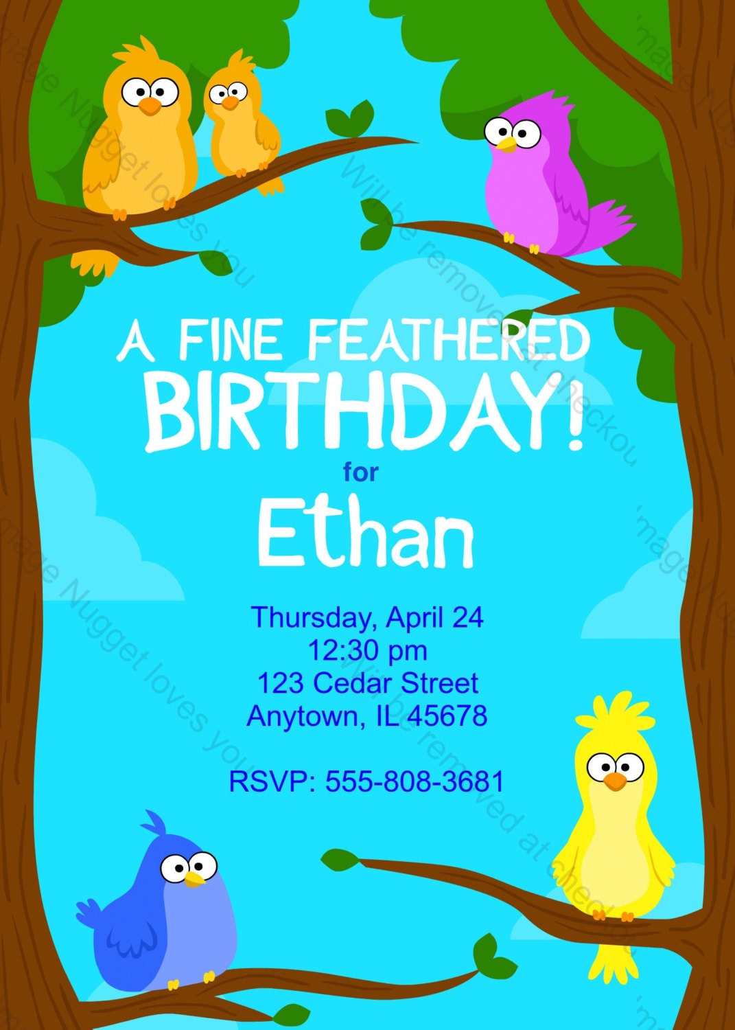 Birds Party Invitation - Printable Birthday Invite for a Bird Themed ...
